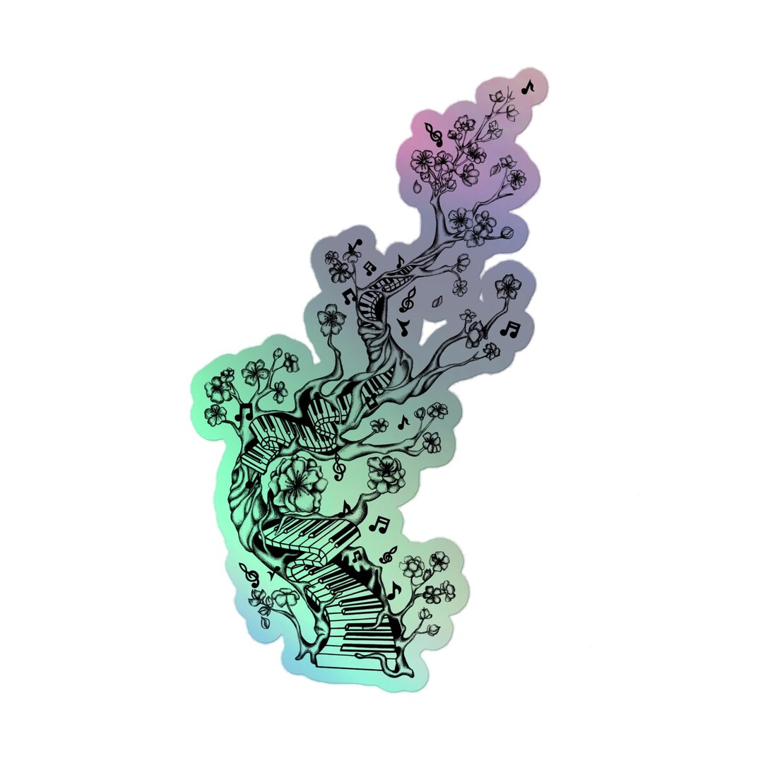 Holographic Musical Piano Flower Tree 3D Rainbow Sticker, Whimsical ...