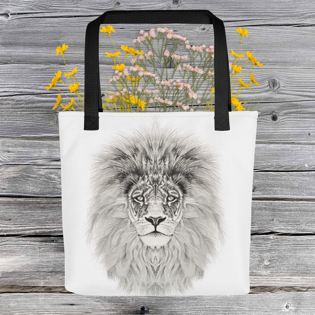 Lion Tote Bag 1 Drawing Art Design, Book Journal Notes, Laptop Computer ...