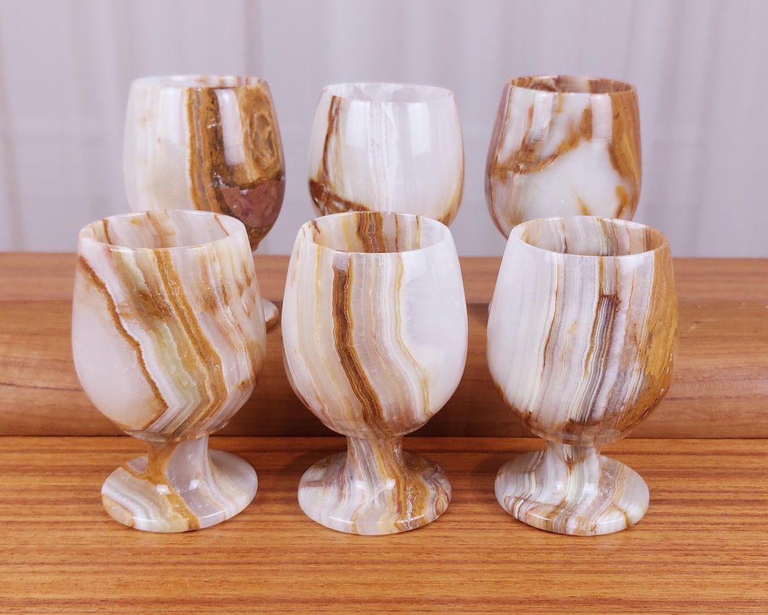 Vintage Onyx Goblet Set - Hand-carved Stone Wine Glasses, 6 Pieces ...