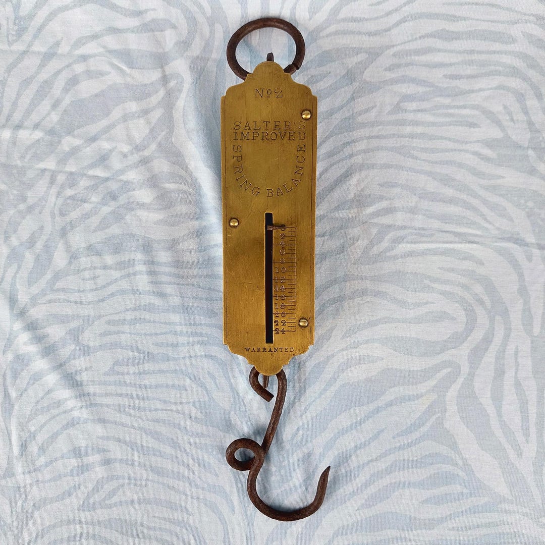 Vintage Salter Spring Balance Scale No.2 – Brass & Iron Hanging Scale, 24lb Capacity, Industrial ...