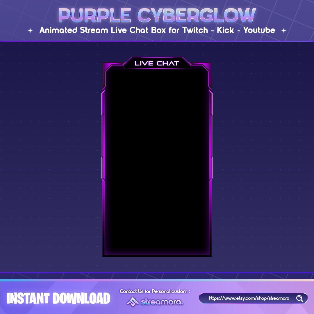 Purple Cyberglow Animated Live Chat Box for Stream | Twitch, Youtube ...