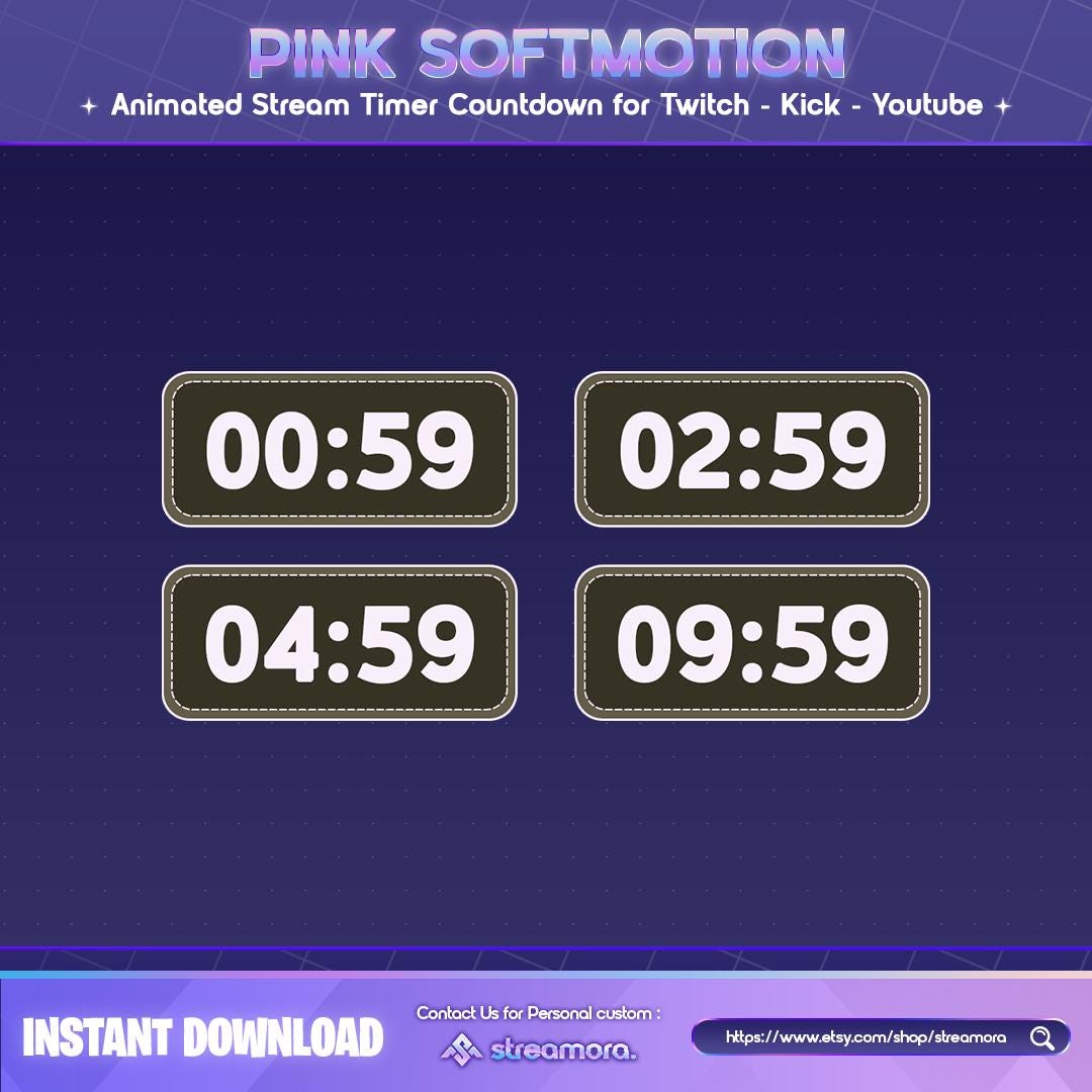 Pink Softmotion – Animated Stream Timers for Twitch, Youtube, Kick, & Tiktok | 1m, 3m, 5m, 10m ...