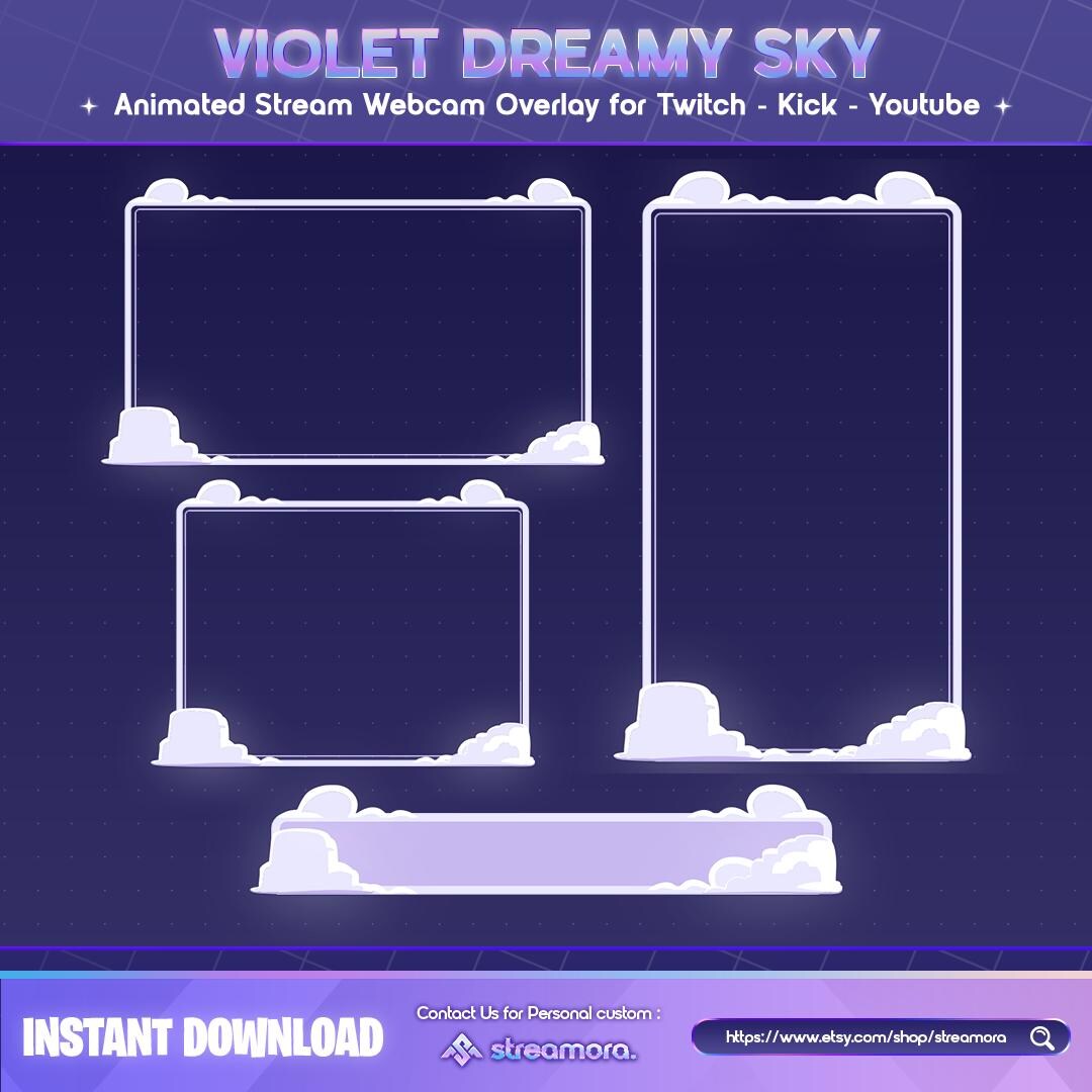 Violet Dreamy Animated Webcam Frames for Streamers | Twitch, Youtube ...
