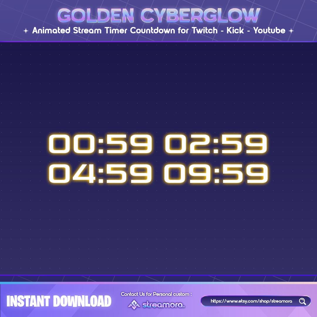 Golden Cyberglow – Animated Stream Timers for Twitch, Youtube, Kick, & Tiktok | 1m, 3m, 5m, 10m ...