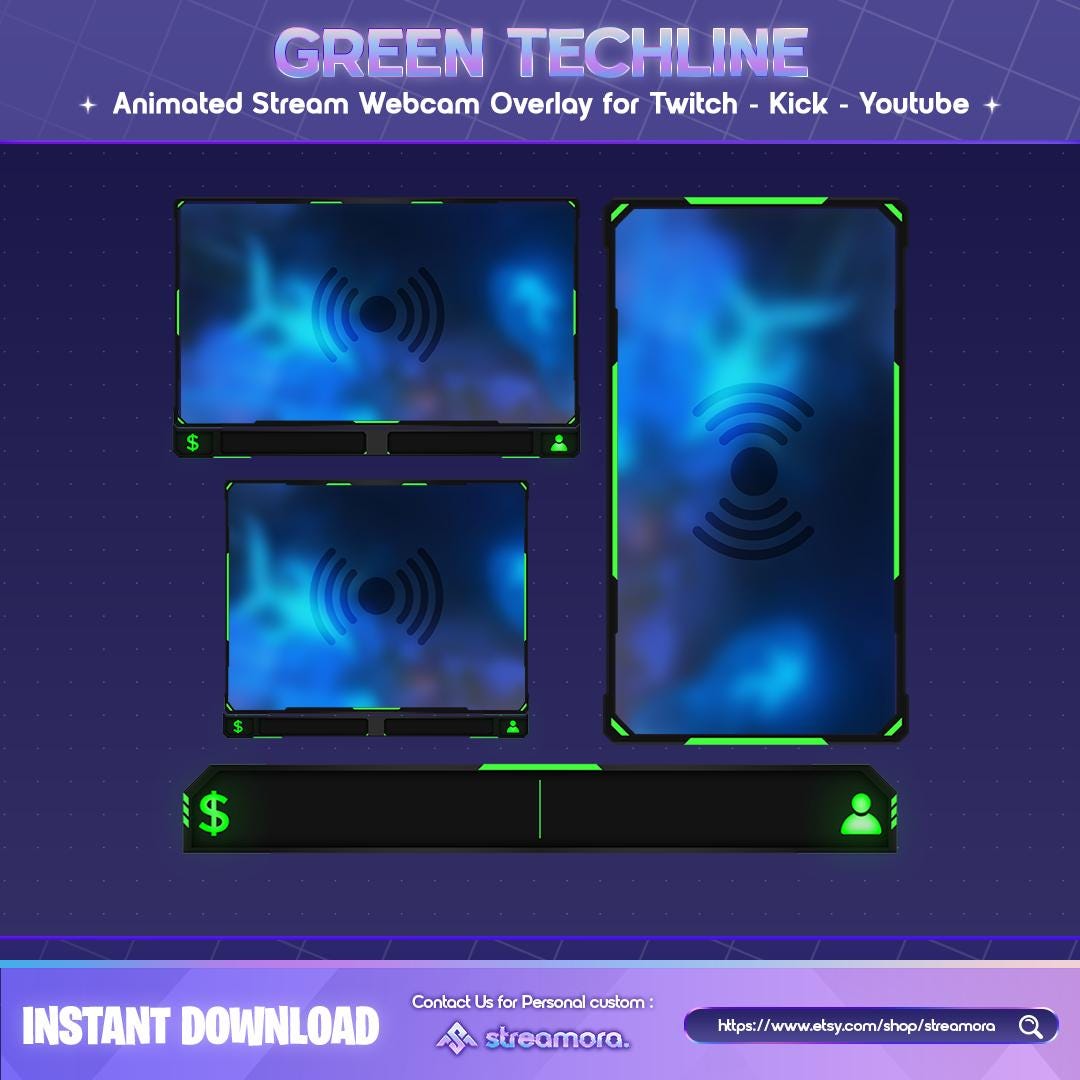 Green Techline – Animated Webcam Frames for Streamers | Twitch, Youtube ...