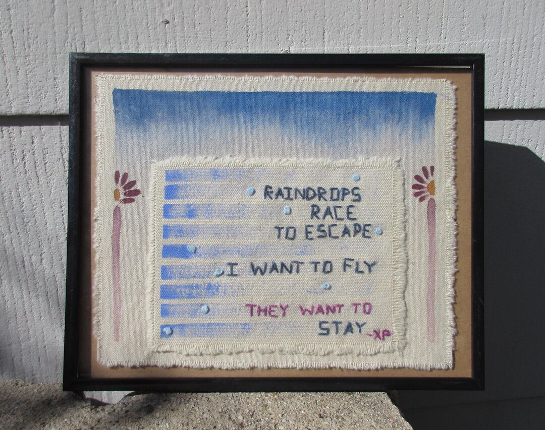 Original Canvas Painting With Embroidered Poem - Framed Art - Etsy