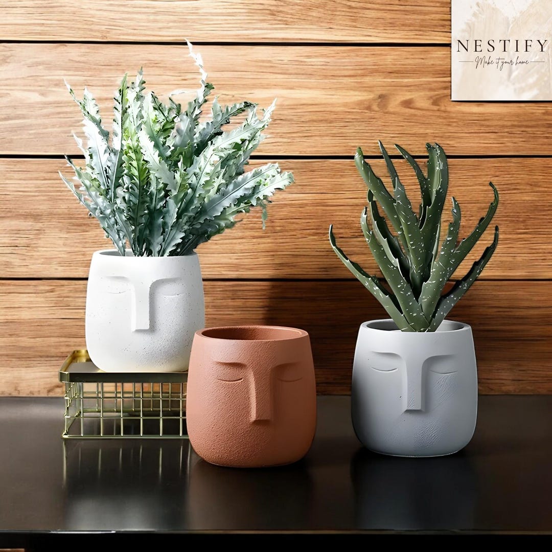 Ceramic Plant Pot Face Planters Succulent Pot Head Vase Modern Home ...