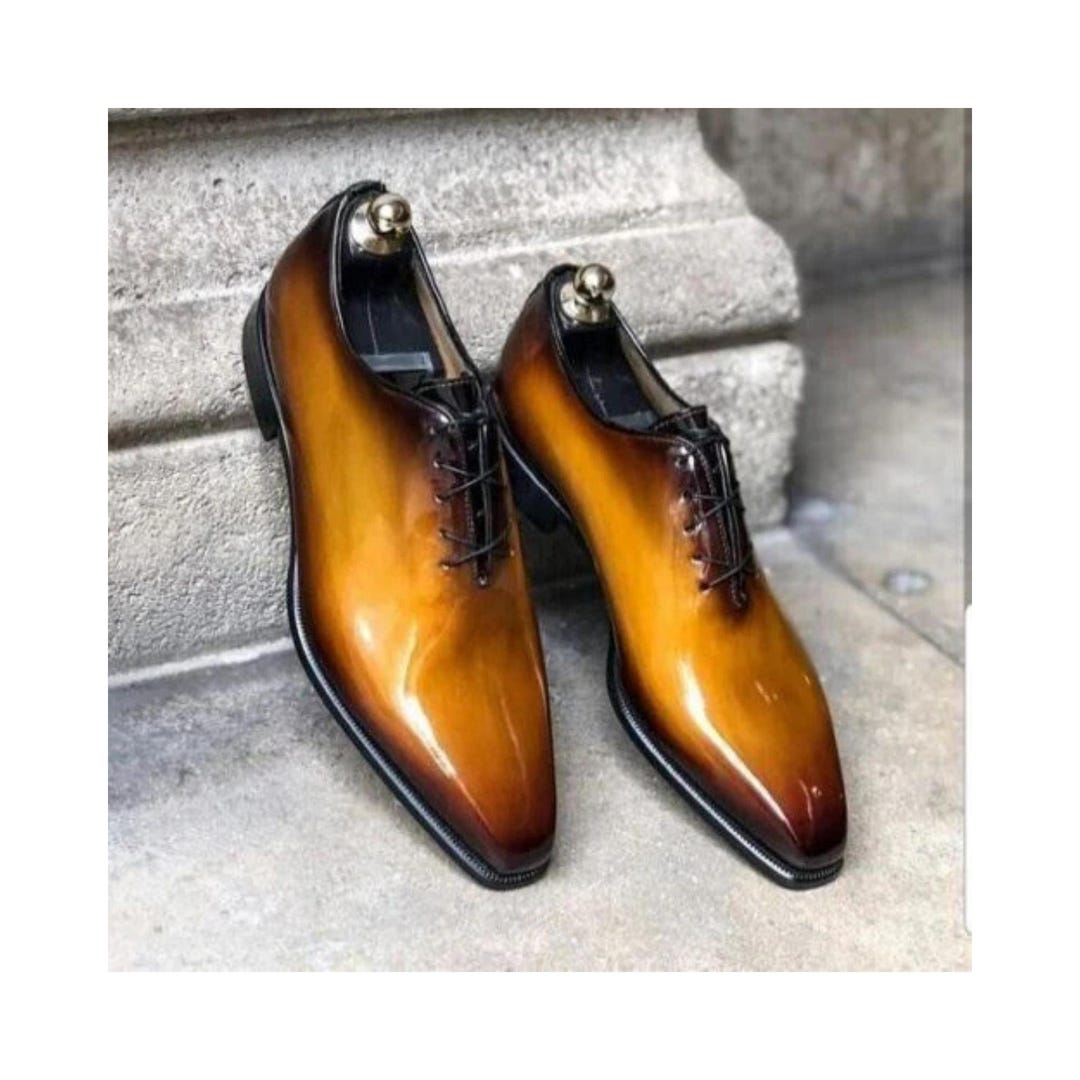 Custom Made Men's Yellow Color Leather Oxford Lace up Whole-cut Dress ...