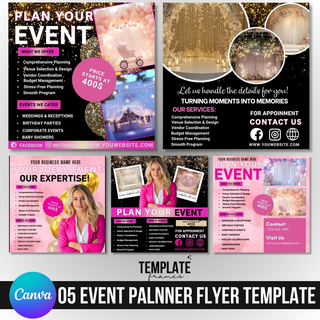 Event Planner Flyer Canva Editable Template, Wedding Planner Flyer ...