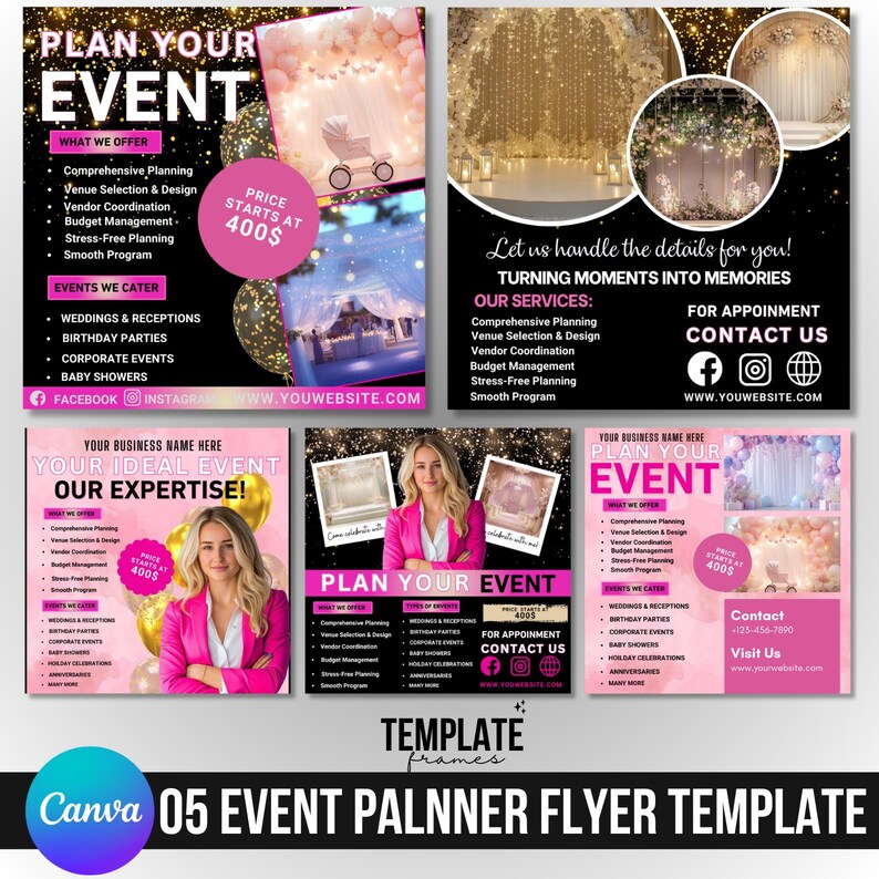 Event Planner Flyer Canva Editable Template, Wedding Planner Flyer Designs ,DIY Template, Event ...