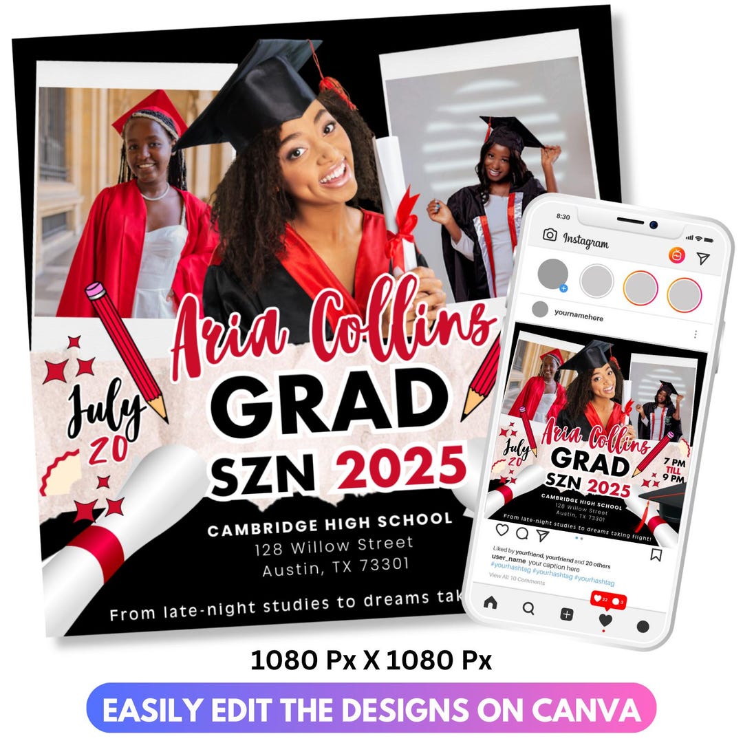 Graduate Flyer Canva Editable Template, Graduation Party Flyers, Canva ...