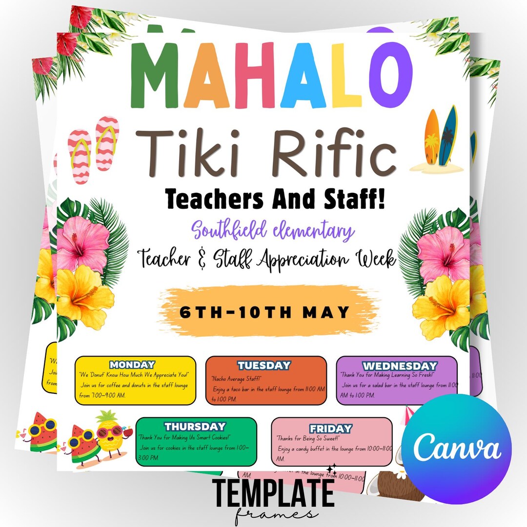 Hawaiian Teacher Appreciation Flyer, Tropical Luau Itinerary, Editable ...