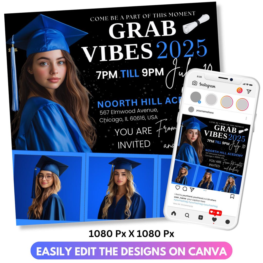 Graduation Party Flyers, Canva Graduation Invitation, Class of 2025 ...