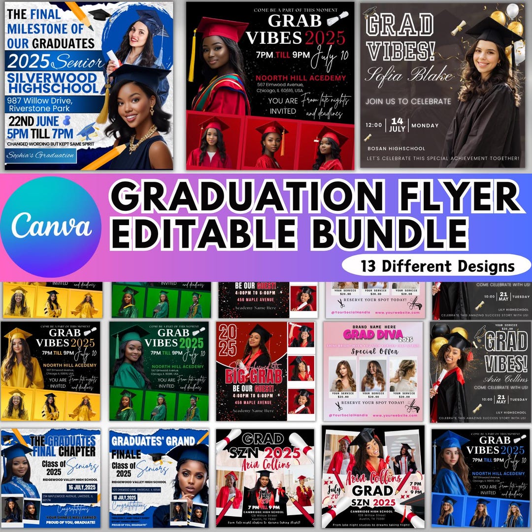 Graduate Flyer Canva Editable Template, Graduation Party Flyers, Canva ...