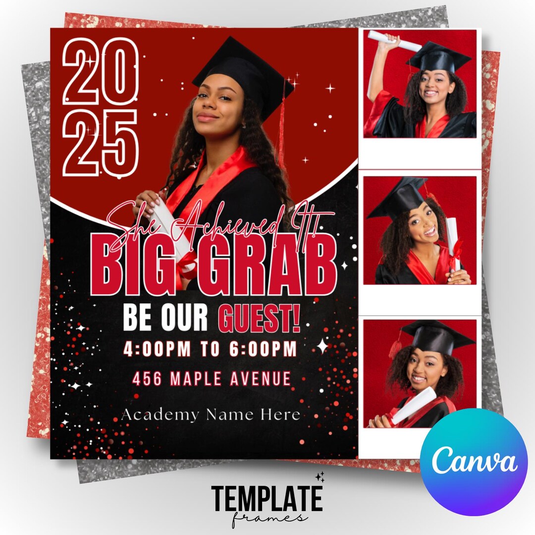 Graduation Party Flyers, Canva Graduation Invitation, Class of 2025 ...