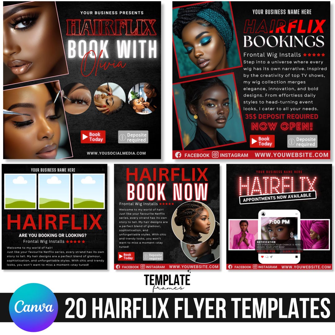 Hairflix Flyer Canva Editable Template, Looking or Booking Flyer ...