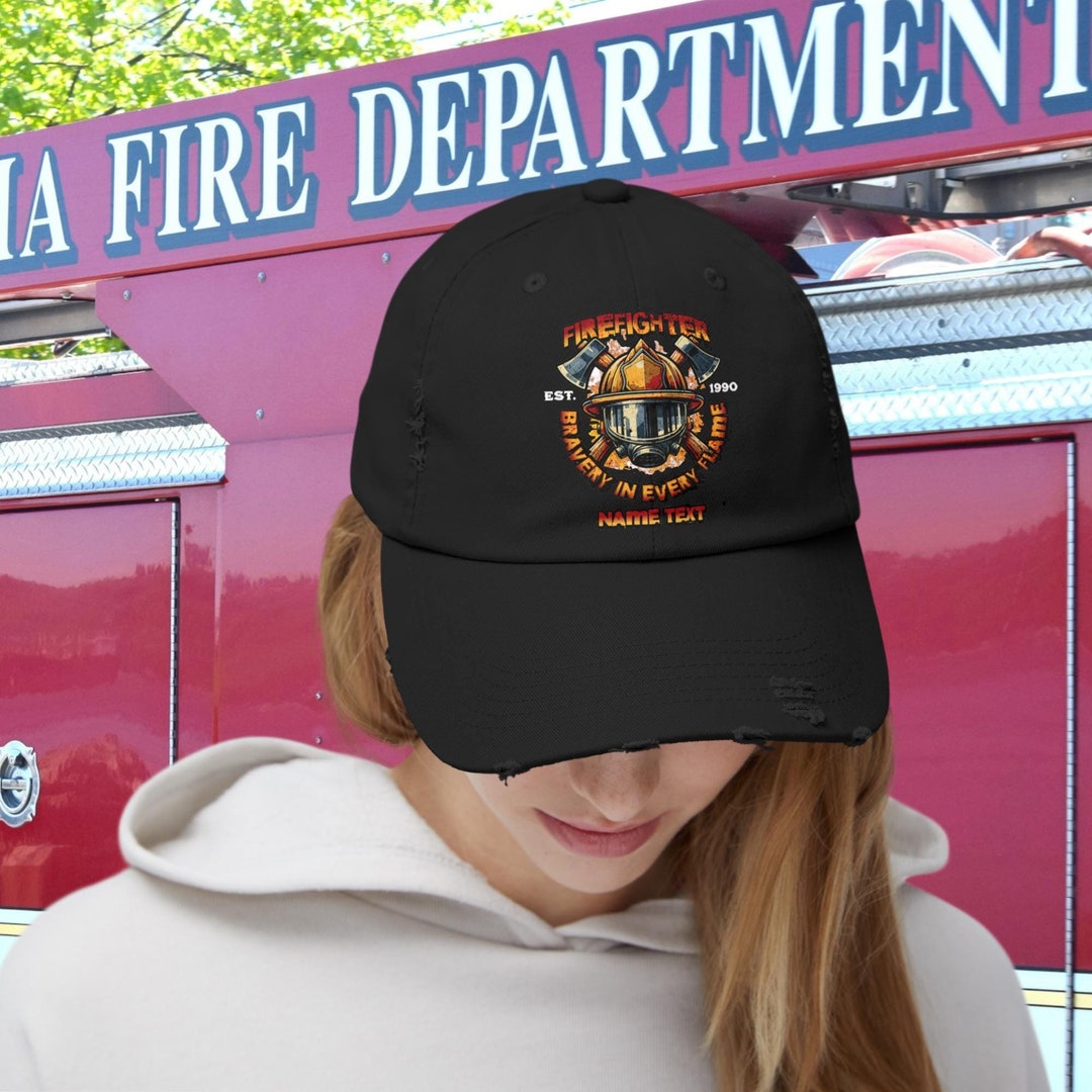 Personalized Firefighter Distressed Cap, Custom Fireman Hat ...