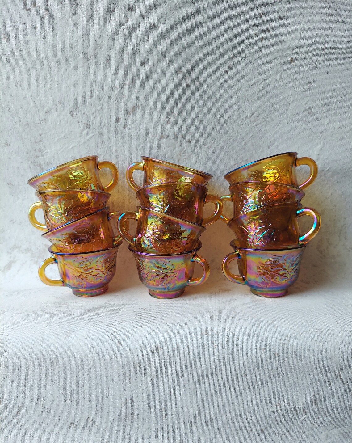 Vintage Carnival Glass Punch Bowl Cups Indiana Glass Harvest - Etsy