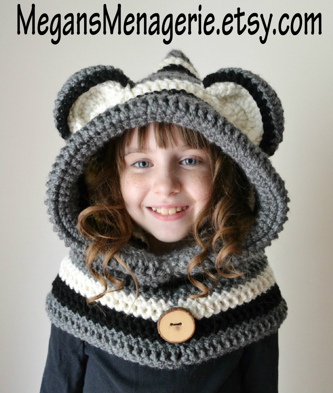 Raccoon Hat Raccoon Hoodie Raccoon Cowl Animal Hat Hooded Scarf Crochet ...