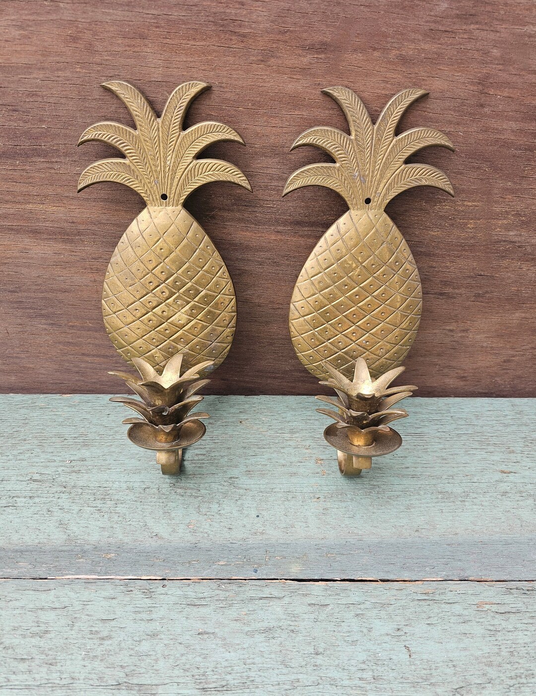 Vintage Brass Pineapple Wall Candle Sconces Set of Two - Etsy