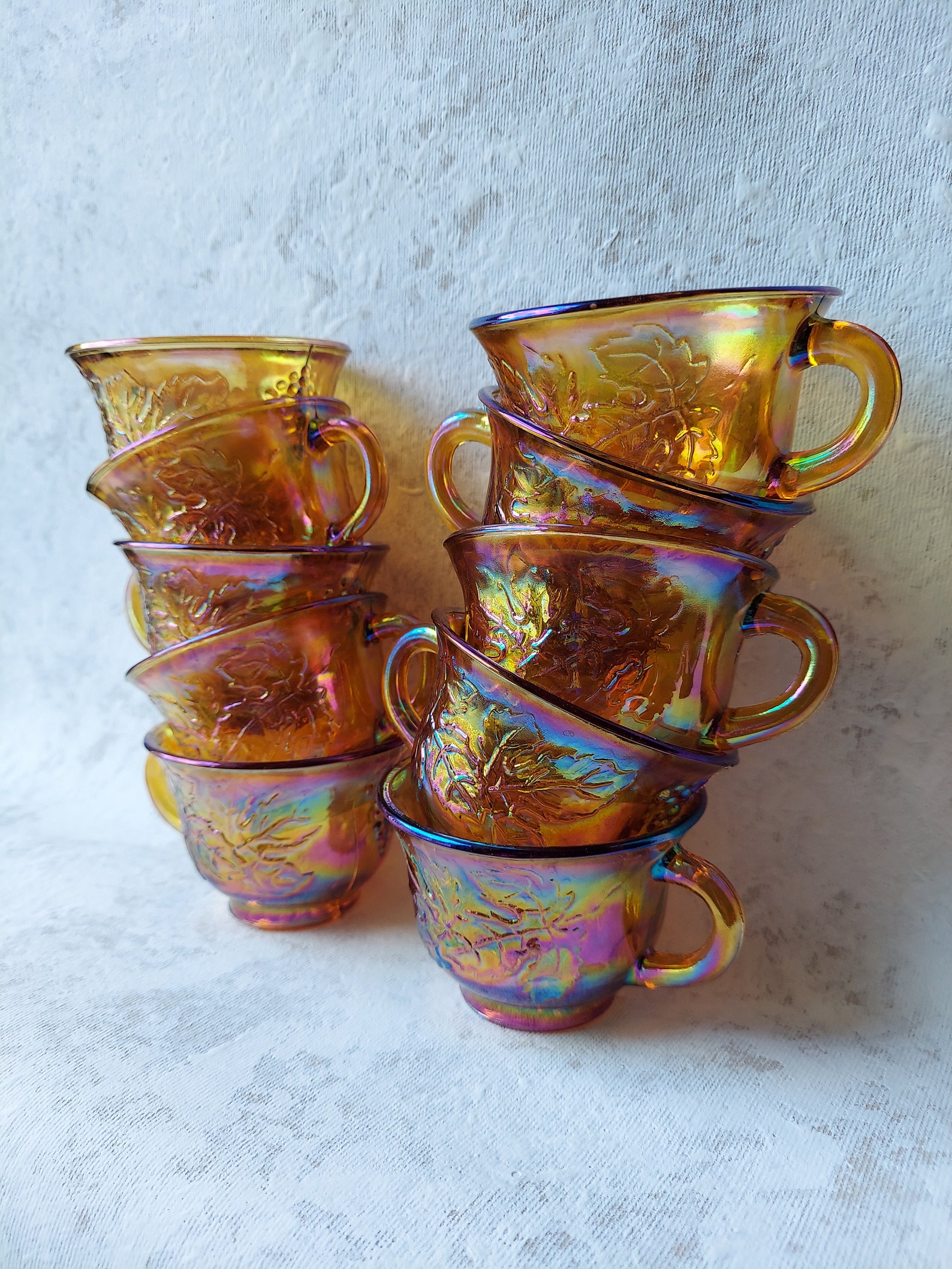 Vintage Carnival Glass Punch Bowl Cups Indiana Glass Harvest - Etsy