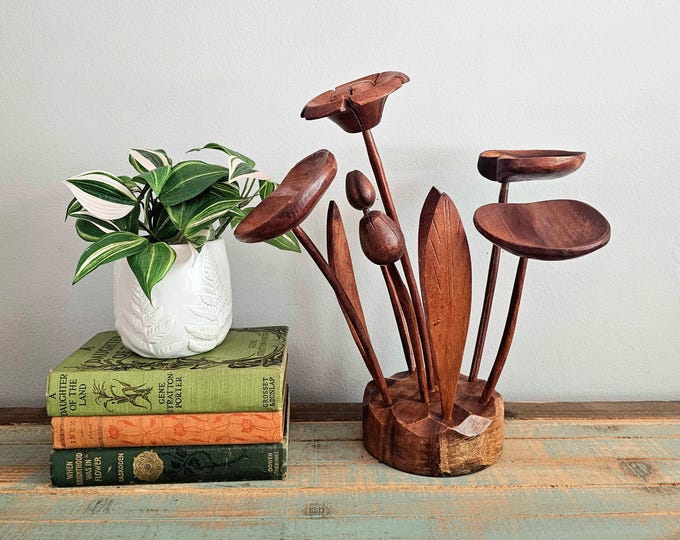 Mid Century Modern Teak Water Lily Lotus Flower Sculpture - 1970s - Art ...