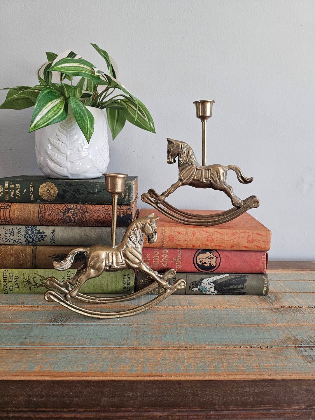 Vintage Brass Rocking Horse Candle Holder Set Solid Brass Rocking Horse ...