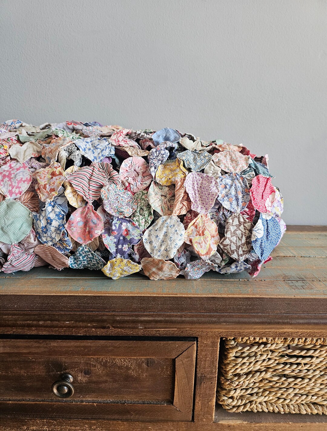 Vintage Hand Sewn Depression Era Yoyo Quilt - Suffolk Puff - King Size ...