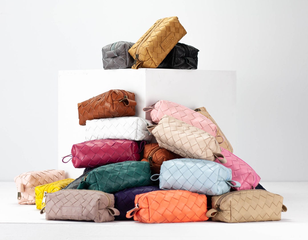 REC Mini Case - Hand Woven Leather Makeup Case, Braided Rectangular ...