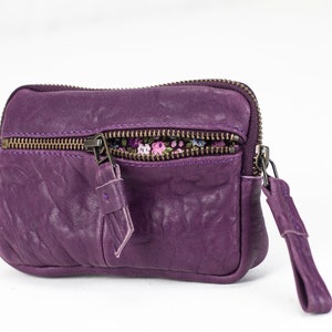 Imperial Purple Leather Small Wallet, Coin Pouch Zipper Pocket Passport ...