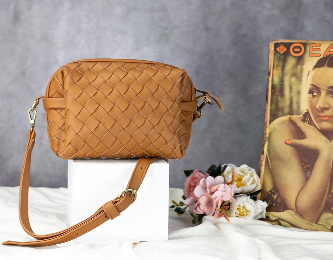 Tabac Brown Handwoven Leather Purse - Shoulder Bag, Adjustable ...