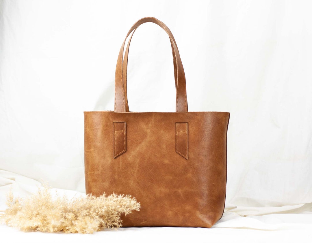 Brown Tabac Waxed Leather Tote, Unlined Large Bag Shopper Market ...