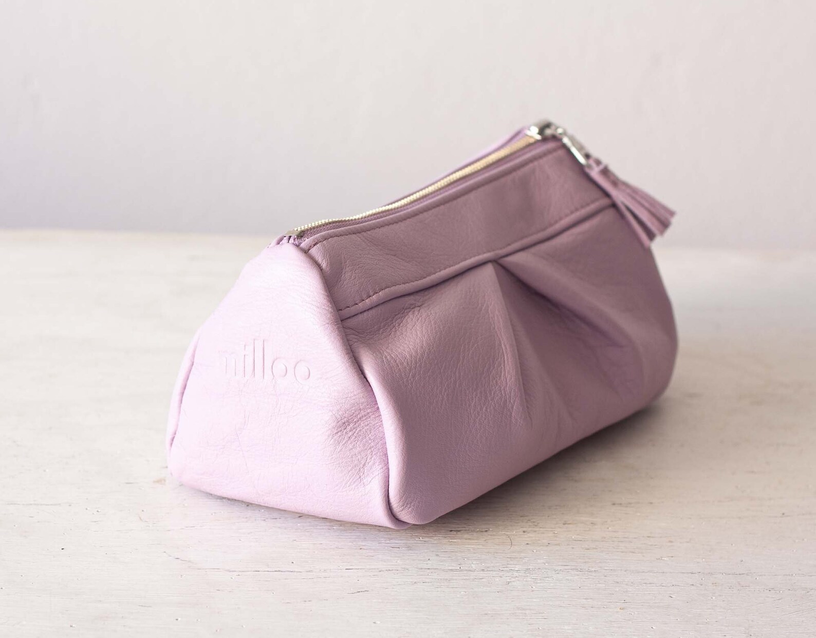 Lilac leather makeup bag accessory bag pencil case zipper | Etsy