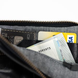 Black Leather Small Wallet, Coin Pouch Zipper Pocket Passport Hand ...