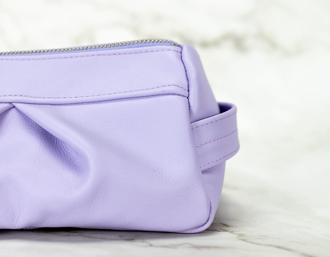 Lilac Leather Makeup Bag, Accessory Bag Pencil Case Zipper Pouch Travel ...
