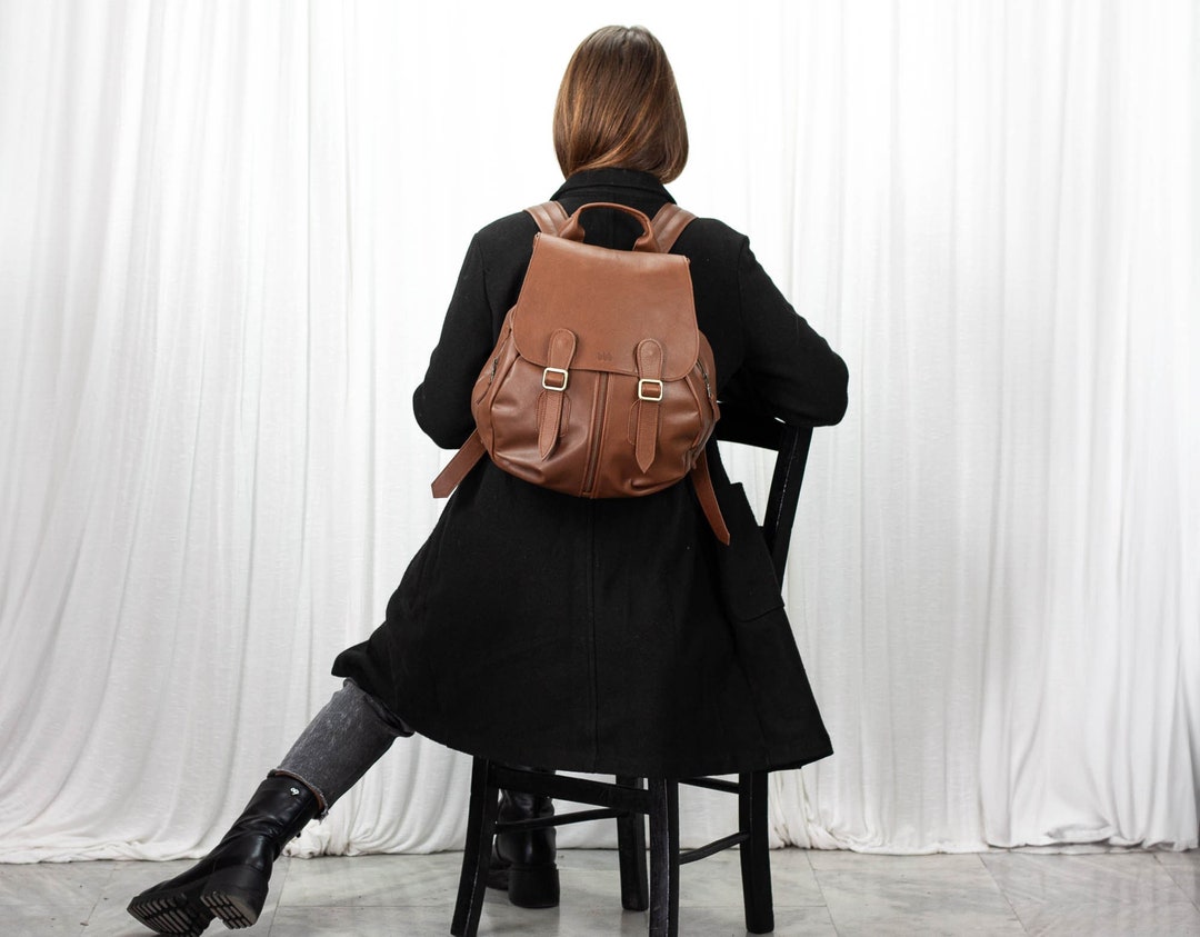 Leather Backpack in Spicy Brown for Women, Travel Backpack Pocket Bag ...