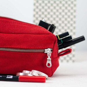 Pencils Case in Red Cotton Canvas Pencils Case, Makeup Bag Rectangular ...
