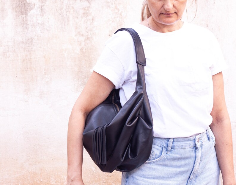 Black Leather Hobo Bag Shoulder Purse Small Shoulder Bag Hobo - Etsy