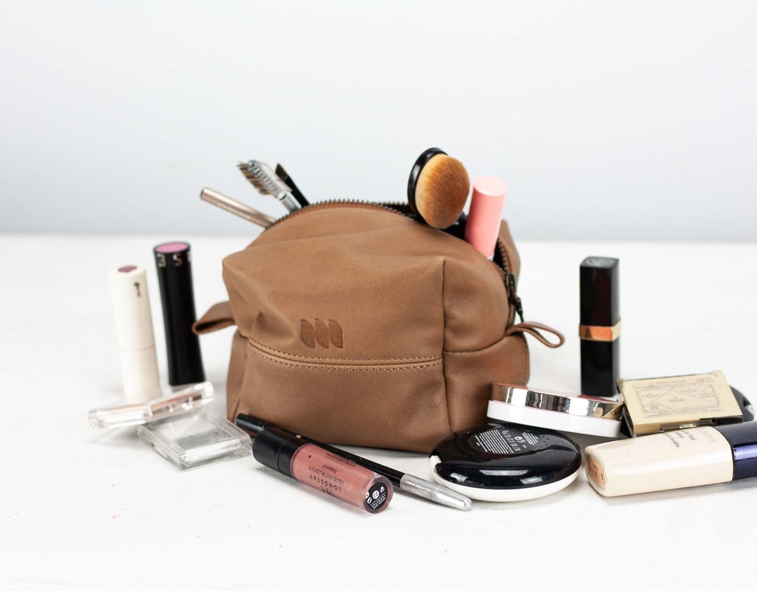 Milk Coffee Brown Leather Makeup Case, Vanity Storage Case Cosmetic Bag ...
