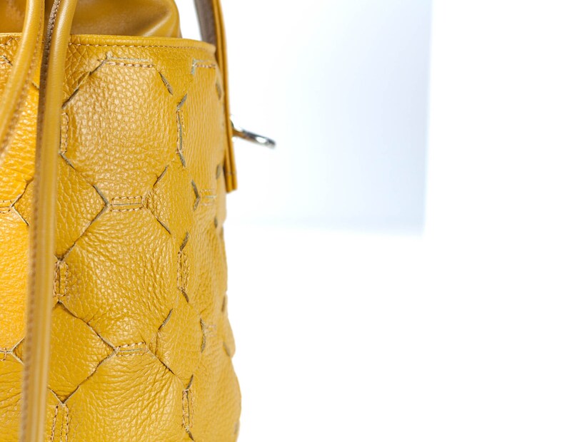 Yellow Mini Bucket Bag in Pebbled Leather, Drawstring Bag Small Purse ...