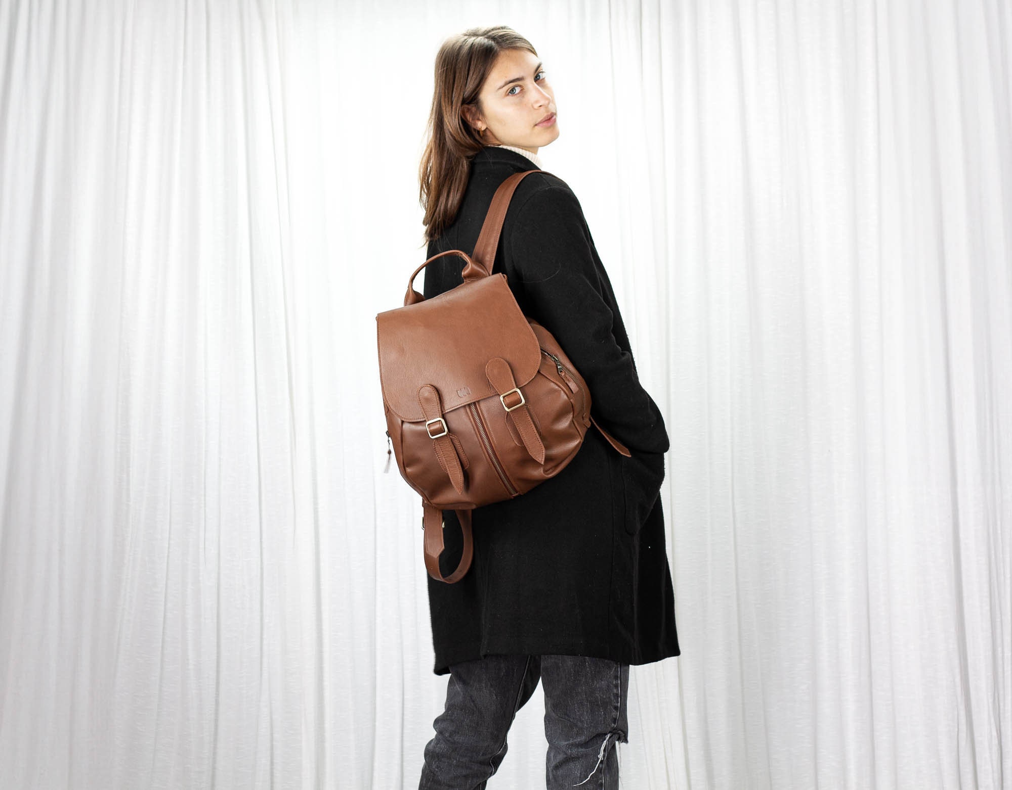 Leather Backpack in Spicy Brown for Women, Travel Backpack Pocket Bag ...