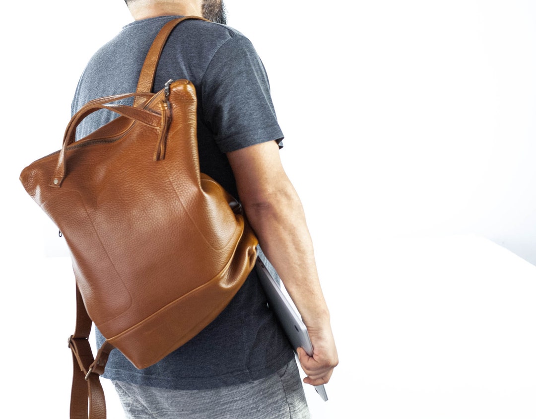 Brown Backpack in Leather Unisex, Work Simple Backpack Bag Everyday ...