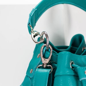 Turquoise Bucket Bag in Pebbled Leather, Drawstring Bag Medium Purse ...