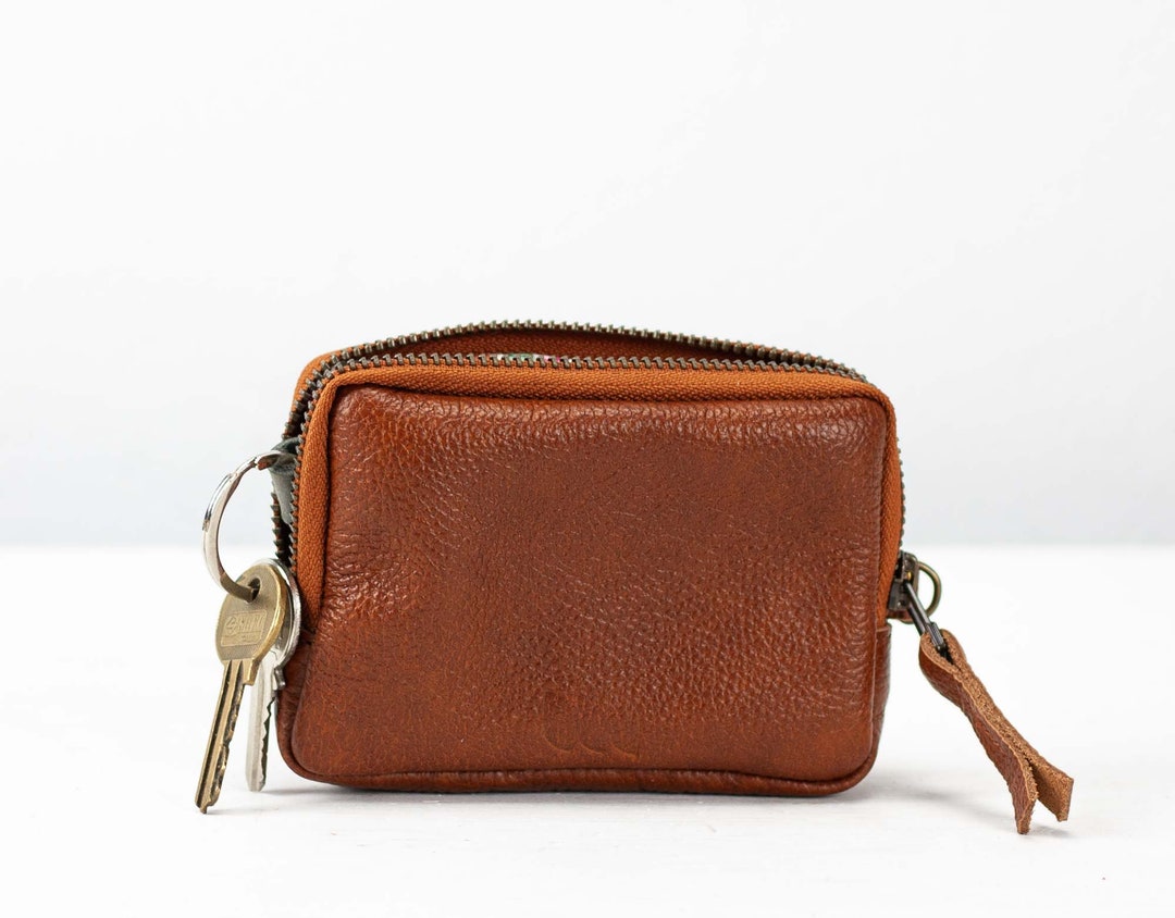 Brown Leather Zipper Case, Coin Purse Zipper Phone Pouch Money Bag ...