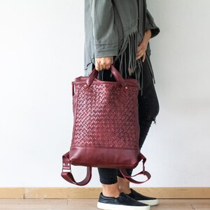 Black Hand Woven Leather Backpack Laptop Backpack Work Simple - Etsy