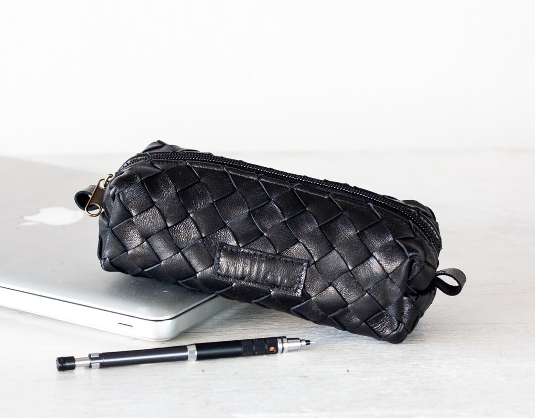 REC Case Black Hand Woven Leather Pencils Case, Rectangular Accessory ...