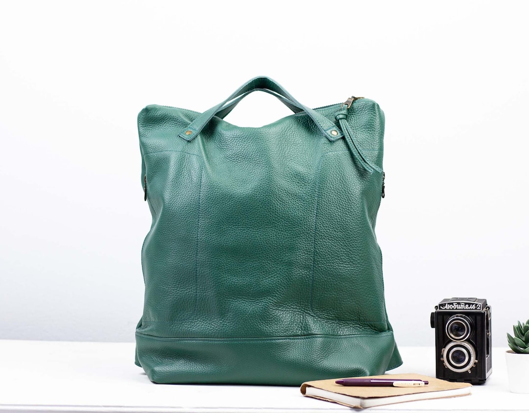 Petrol Green Backpack in Leather, Work Bag Simple Backpack Bag Everyday ...