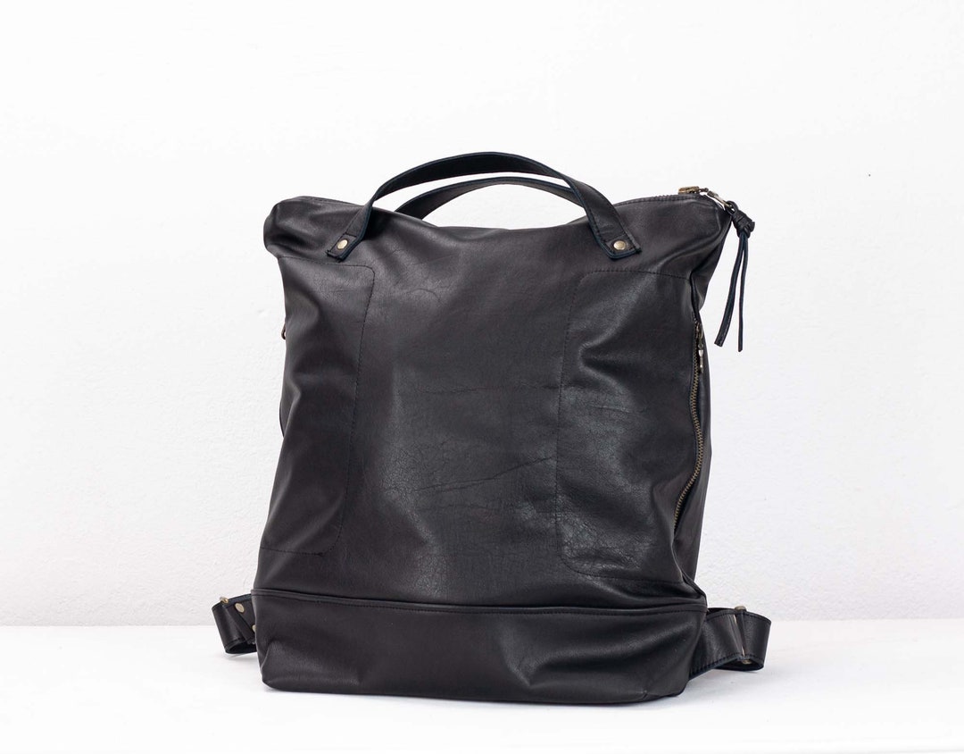 Black Backpack in Leather Unisex, Work Simple Backpack Bag Everyday Bag ...