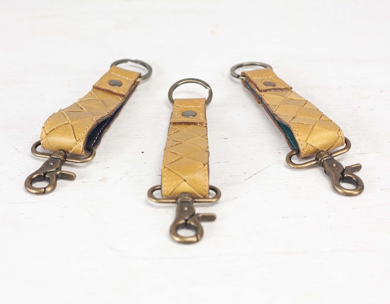 Mustard Yellow Leather Handwoven Key Fob Clip Keyring Loop - Etsy
