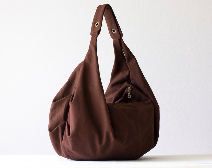 Brown Shoulder Bag , Hobo Bag , Slouch Bag in Cotton Canvas - Kallia ...
